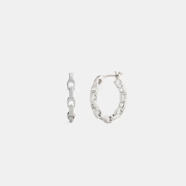 COACH Linked C Small Hoop Earrings - Silver