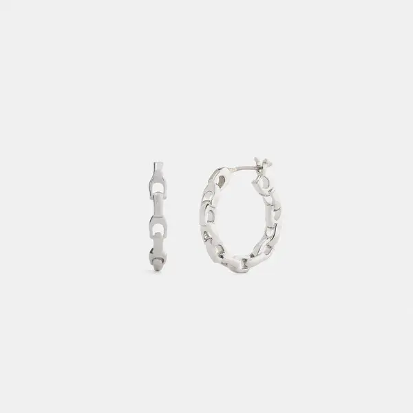 COACH Linked C Small Hoop Earrings - Silver