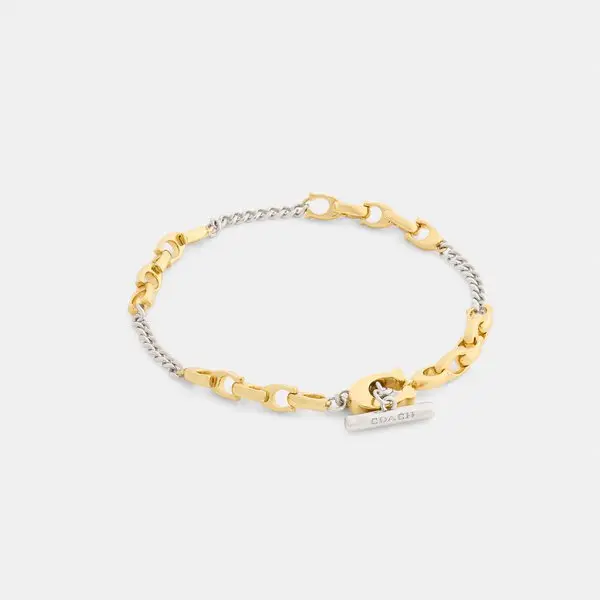 COACH Mixed Metal Link Chain Bracelet With Signature Detail - Gold/silver