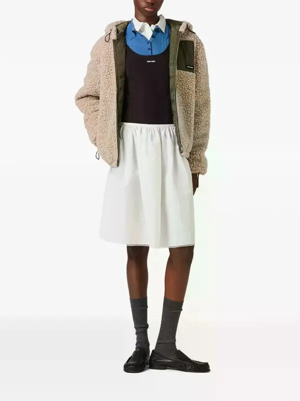Miu Miu Teddy Fleece Drawstring Hooded Jacket - Neutrals