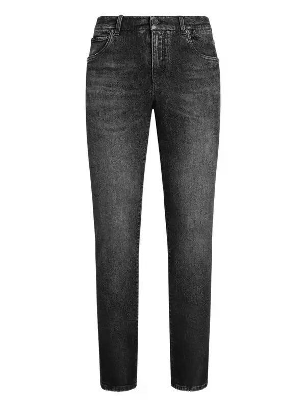 Dolce & Gabbana Slim-cut Jeans With Logo Plaque - Grey