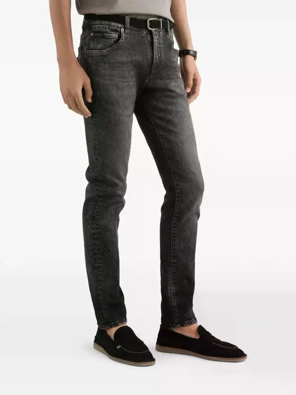 Dolce & Gabbana Slim-cut Jeans With Logo Plaque - Grey
