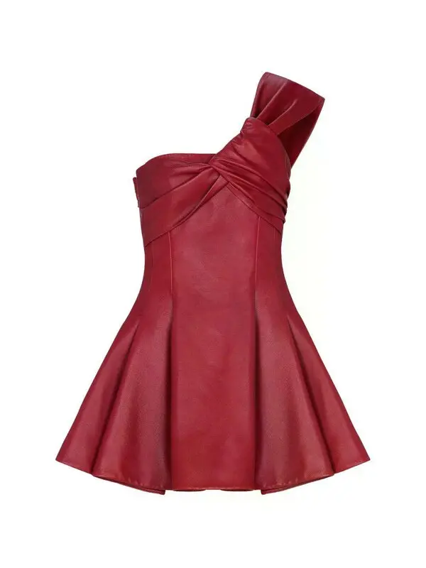 Balmain One-shoulder Leather Mini Dress - Red