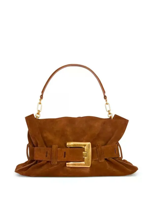 Balmain Medium Anthem Suede Shoulder Bag - Brown