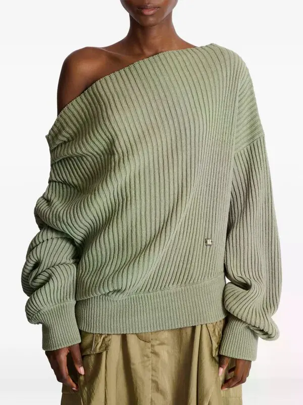 Balmain Asymmetric Ribbed-knit Sweater - Green