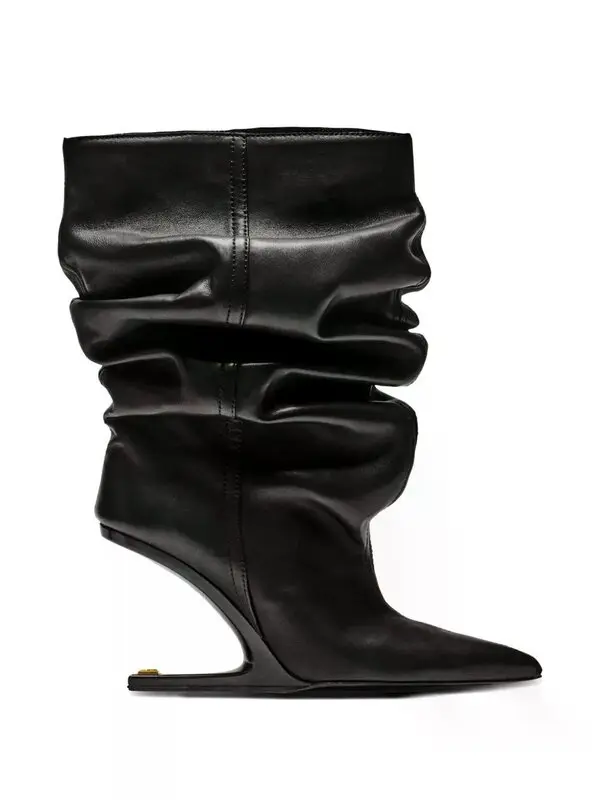 Balmain Pointed Toe Wedge Leather Ankle Boots - Black