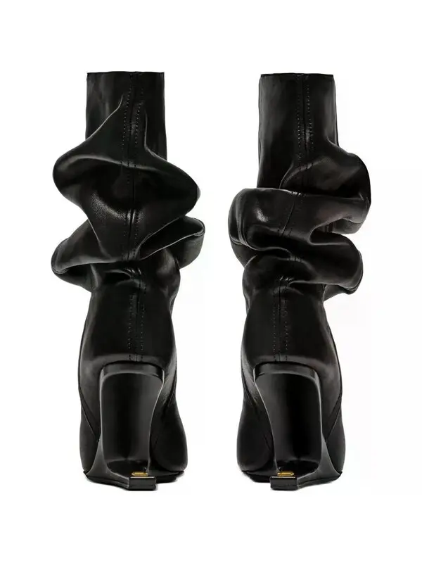 Balmain Pointed Toe Wedge Leather Ankle Boots - Black