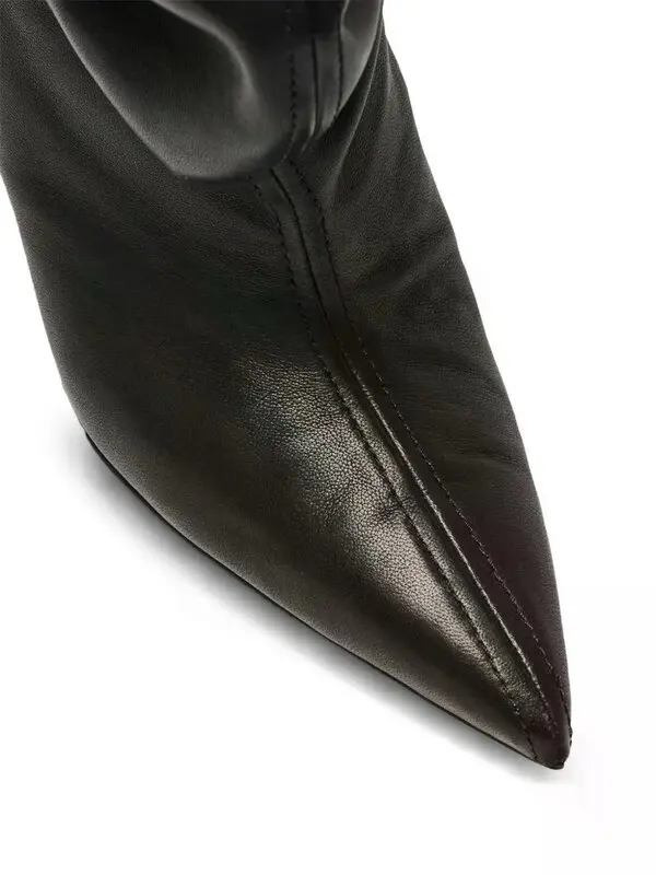 Balmain Pointed Toe Wedge Leather Ankle Boots - Black
