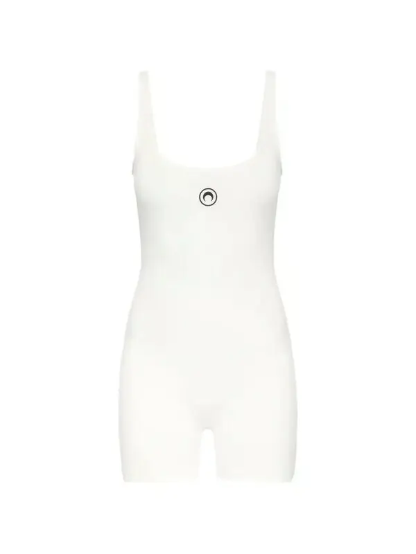MARINE SERRE Logo Ribbed Jersey Catsuit - White
