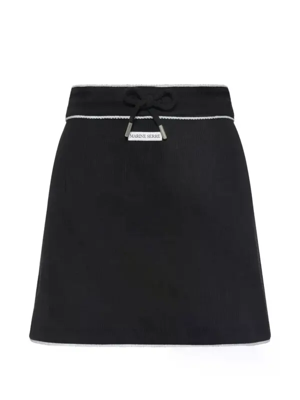 MARINE SERRE Ribbed Mini Skirt With Drawstring - Black
