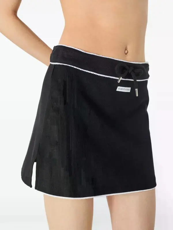 MARINE SERRE Ribbed Mini Skirt With Drawstring - Black