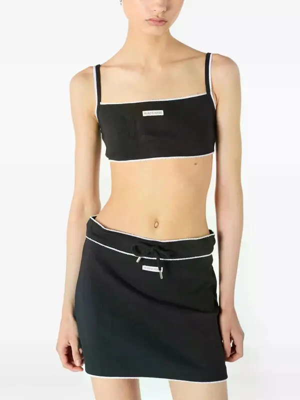 MARINE SERRE Ribbed Mini Skirt With Drawstring - Black