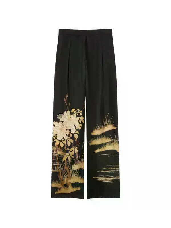 Max Mara Floral-print Palazzo Pants - Black