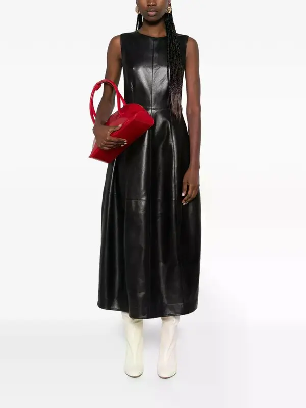 Nanushka Crew-neck Fluted-hem Midi Dress - Black