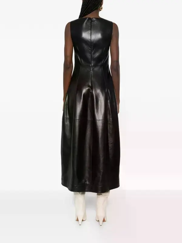 Nanushka Crew-neck Fluted-hem Midi Dress - Black