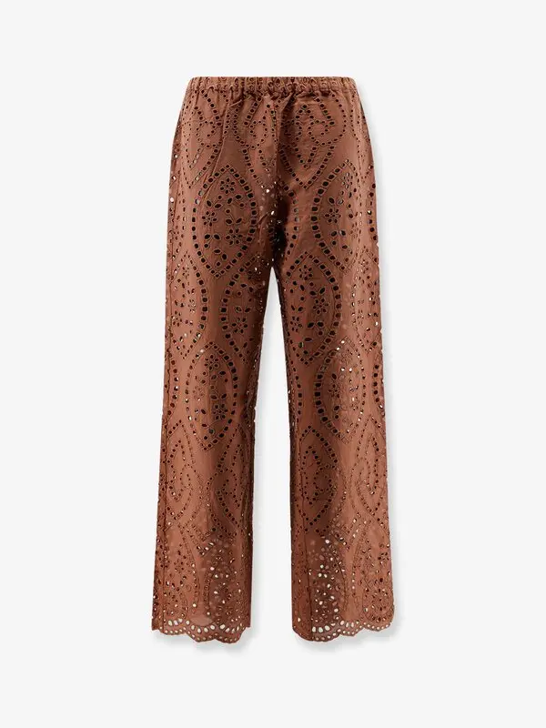 MC2 SAINT BARTH Inez Sangallo Lace Wide Leg Trousers - Brown