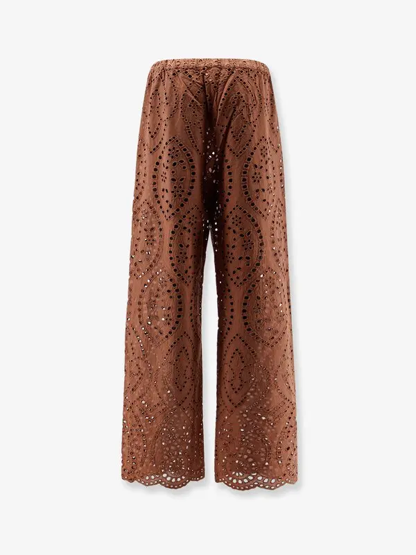 MC2 SAINT BARTH Inez Sangallo Lace Wide Leg Trousers - Brown