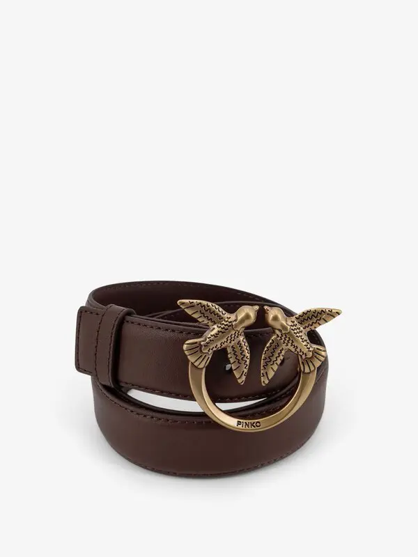 Pinko Leather Belt With Metal Logo - Brown