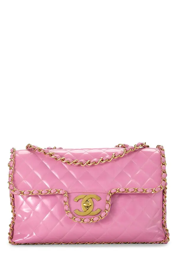 Chanel Quilted Patent Chain Border Flap - Pink