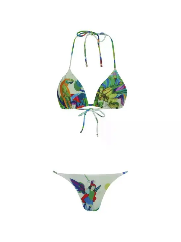 AMIR SLAMA Floral-print Tie-string Bikini - Green