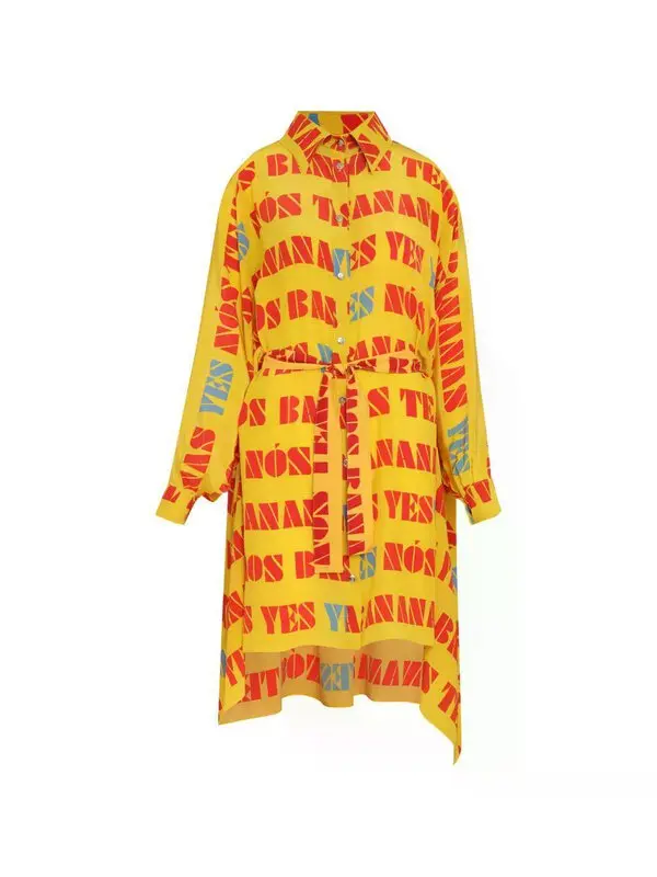 AMIR SLAMA Belted Printed Shirt Mini Dress - Yellow