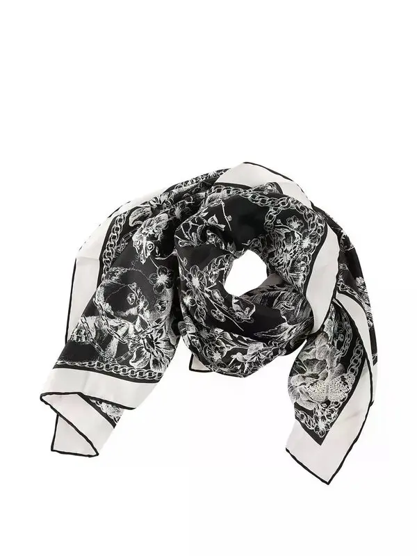 Alexander McQueen Floral Chain Silk Scarf - Black