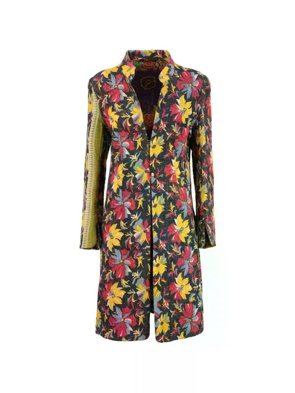 Vintage Floral Print Coat - Black