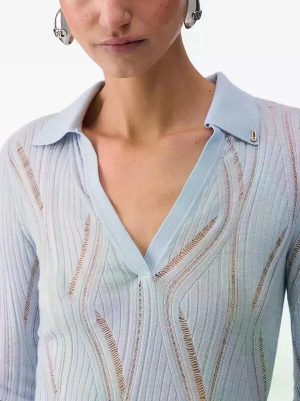 Liu Jo V-neck Ribbed Top - Blue
