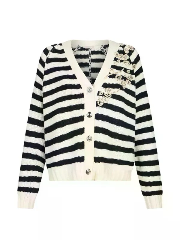 Liu Jo Striped V-neck Cardigan With Jewel Embroidery