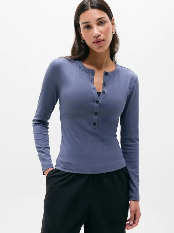 Athleta Signature Rib Long Sleeve Henley Top