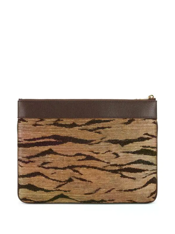 Elisabetta Franchi Tiger Print Raffia Effect Pouch - Brown
