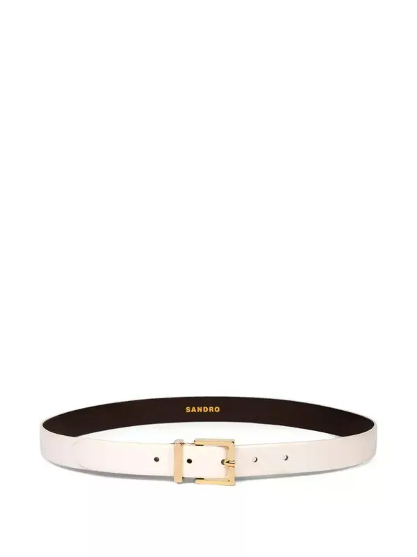 Sandro Square-buckle Leather Belt - White