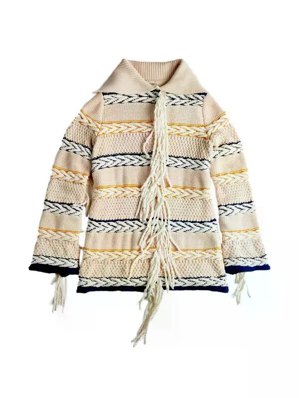 TOD'S Striped Cardigan With Fringe