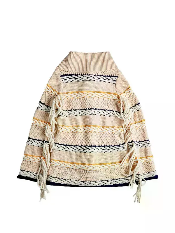 TOD'S Striped Cardigan With Fringe