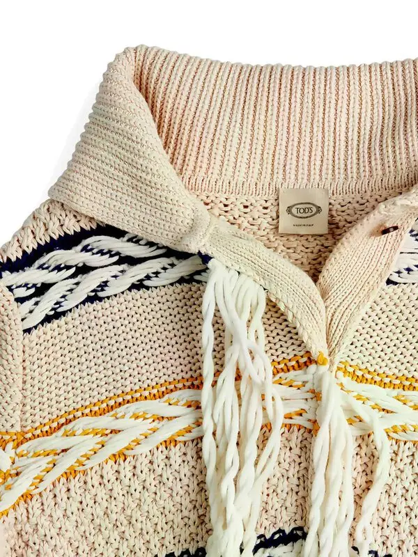 TOD'S Striped Cardigan With Fringe