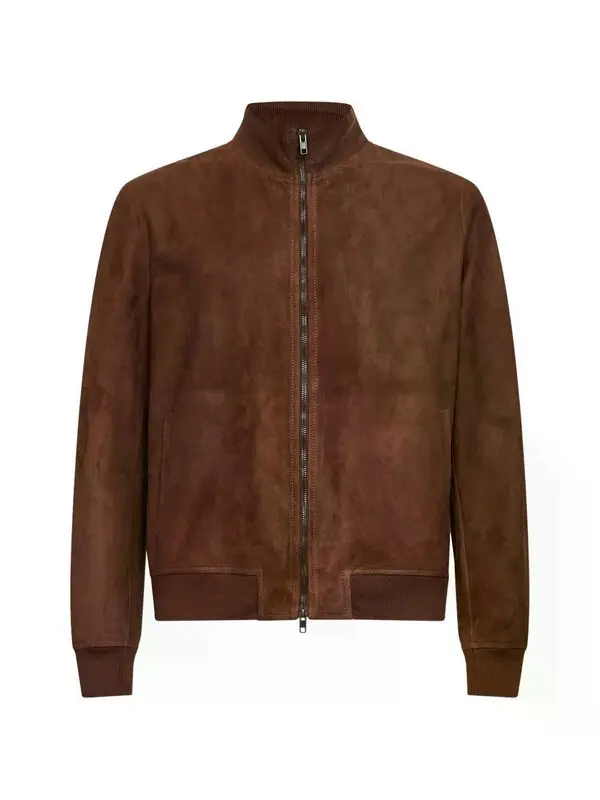 SALVATORE SANTORO Leather Jacket With Ribbed Collar - Brown