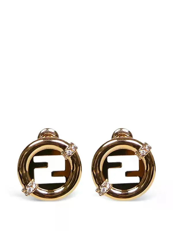 Fendi Logo Stud Crystal Earrings - Gold