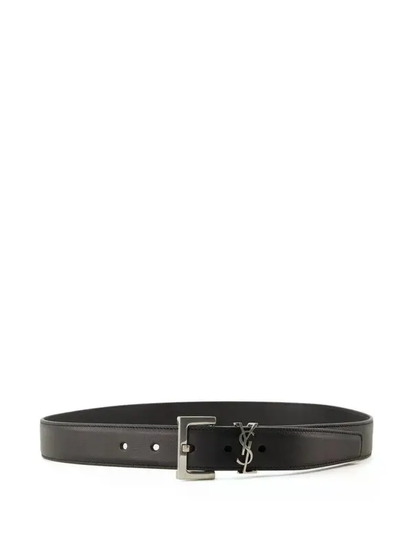 Saint Laurent Cassandre Logo Leather Belt - Black