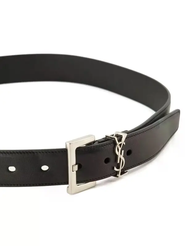Saint Laurent Cassandre Leather Belt - Black