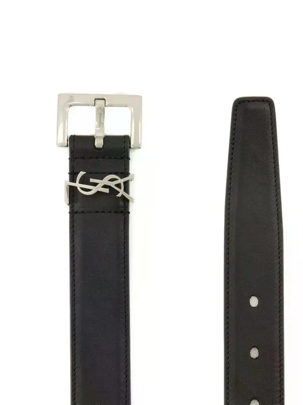 Saint Laurent Cassandre Leather Belt - Black