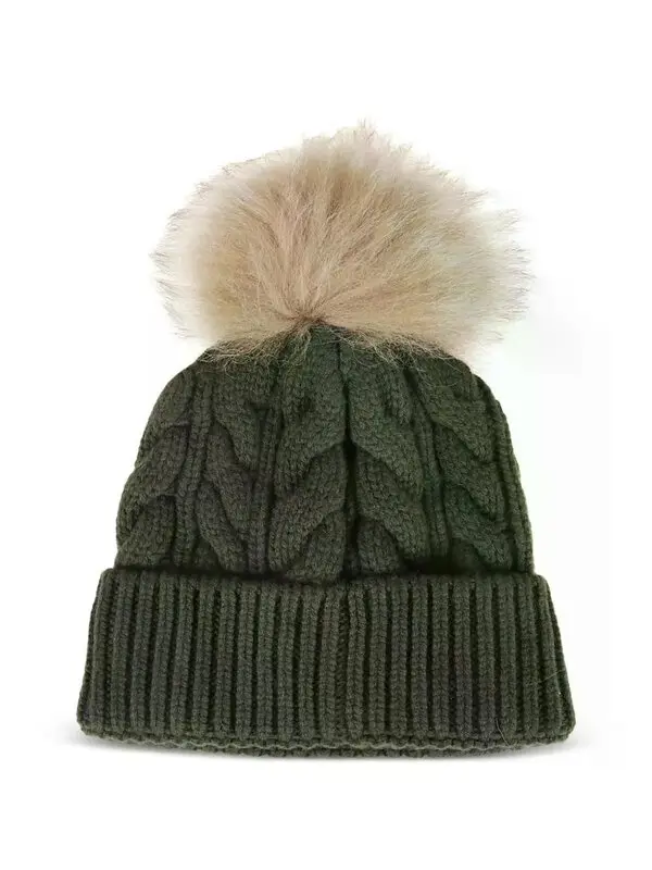 Moncler Cable-knit Beanie With Pompom - Green