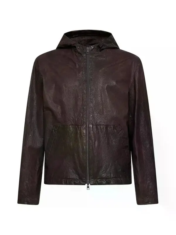 SALVATORE SANTORO Hooded Crinkled Leather Jacket