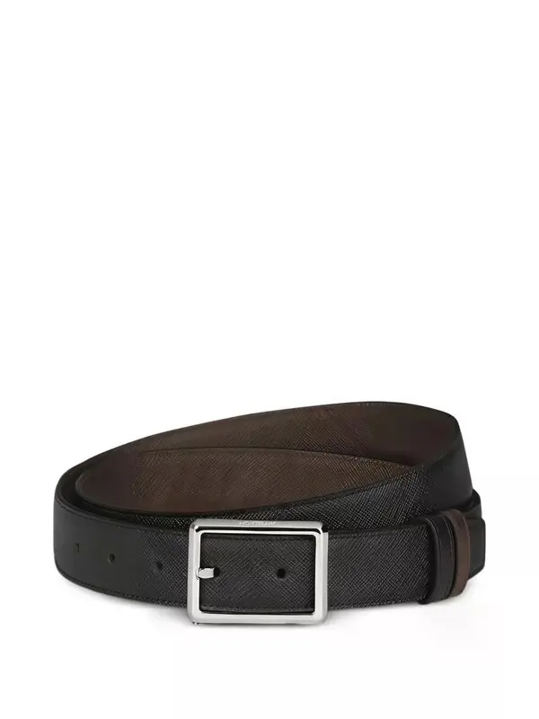 Montblanc Reversible Square-buckle Textured Leather Belt - Black