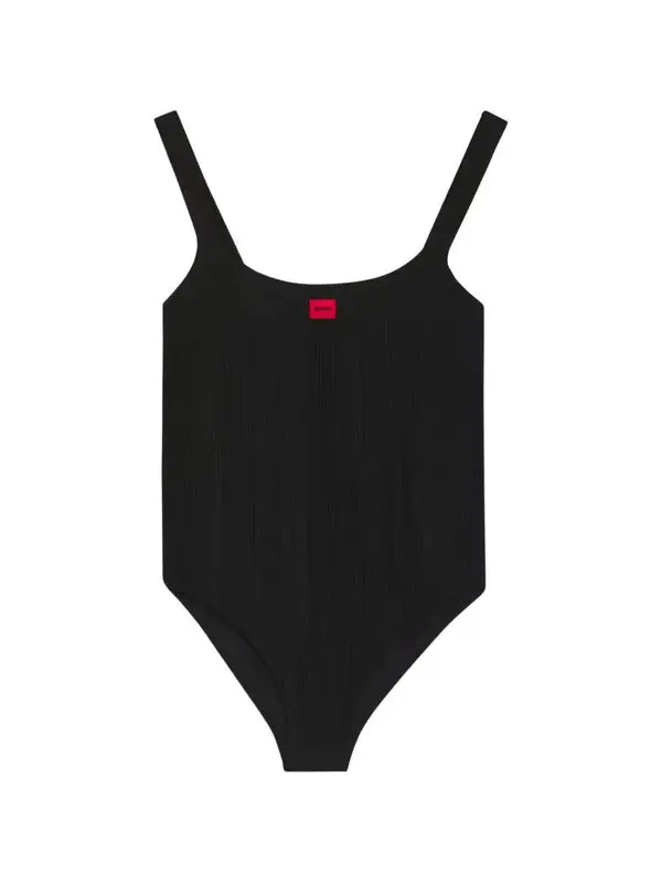 Hugo Ribbed Square Neck Swimsuit - Black