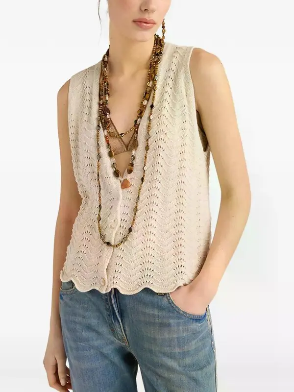 Momoni Leon Crochet Tie Gilet - Neutrals