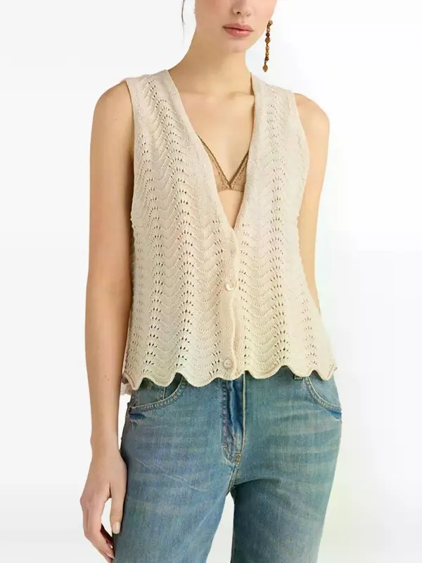 Momoni Leon Crochet Tie Gilet - Neutrals