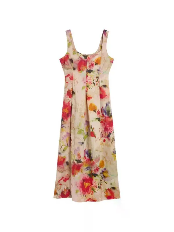 Momoni Shue Midi Printed Pleated Dress - Neutrals