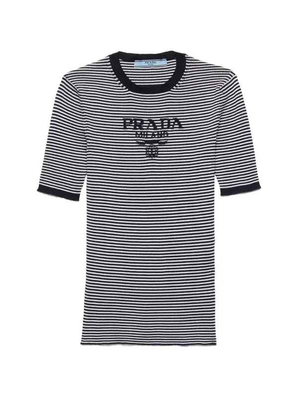 Prada Striped Silk Crew-neck Sweater