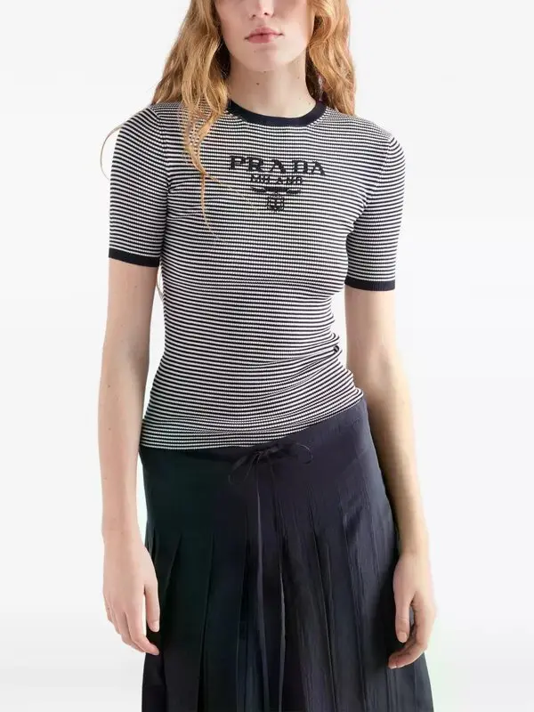 Prada Striped Silk Crew-neck Sweater