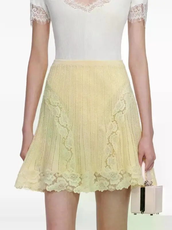 SELF-PORTRAIT Lace Trim Mini Skirt - Yellow